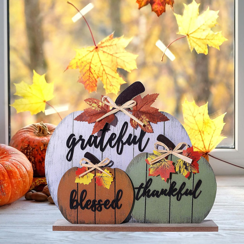 Autumn Decoration Thanksgiving Autumn decoration wooden pumpkin tabletop logo